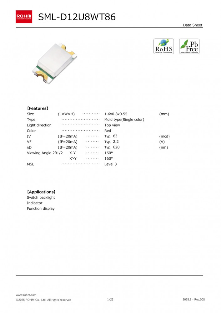 ROHM SML-D12U8WT86Q datasheet page 1
