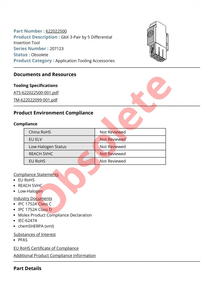 Tooling specification document preview for MOLEX 622022500
