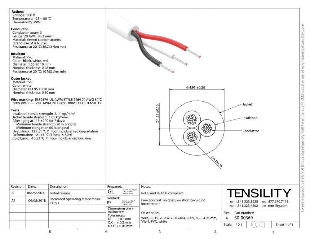 Tensility International 30-00369 cable specification and drawing preview