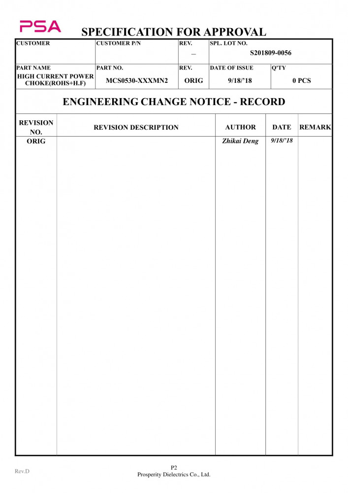 PSA MCS0530 specification page 3