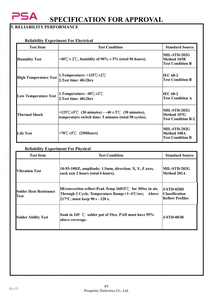 PSA MCS0530 specification page 6