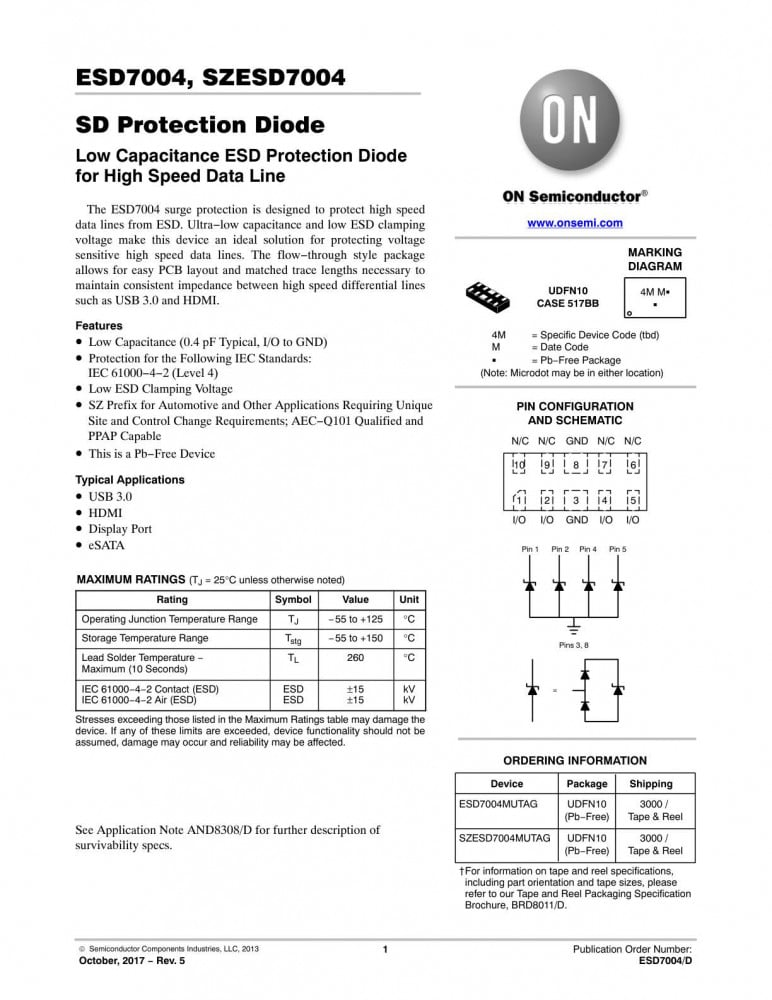 ESD7004MUTAG datasheet page 1