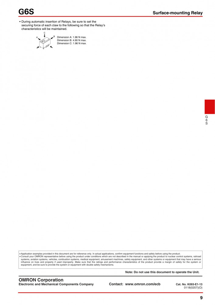 OMRON G6S relay documentation page 9