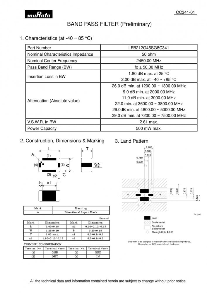 LFB212G45SG8C341 specification page 1