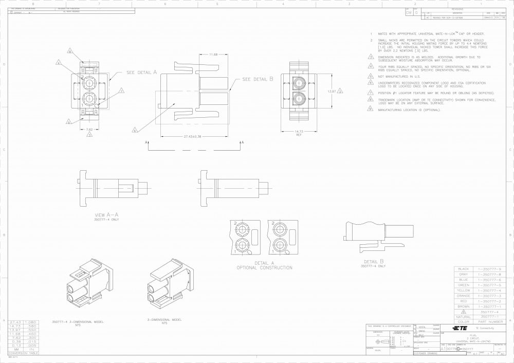 TE Connectivity 350777-1 controlled drawing preview