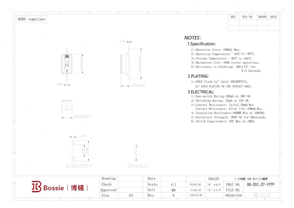 BX-DS1.27-1PTP technical drawing page 1