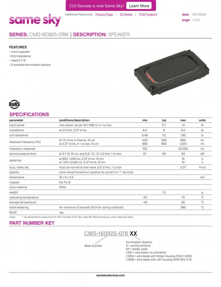 CMS-160925-078S datasheet page 1