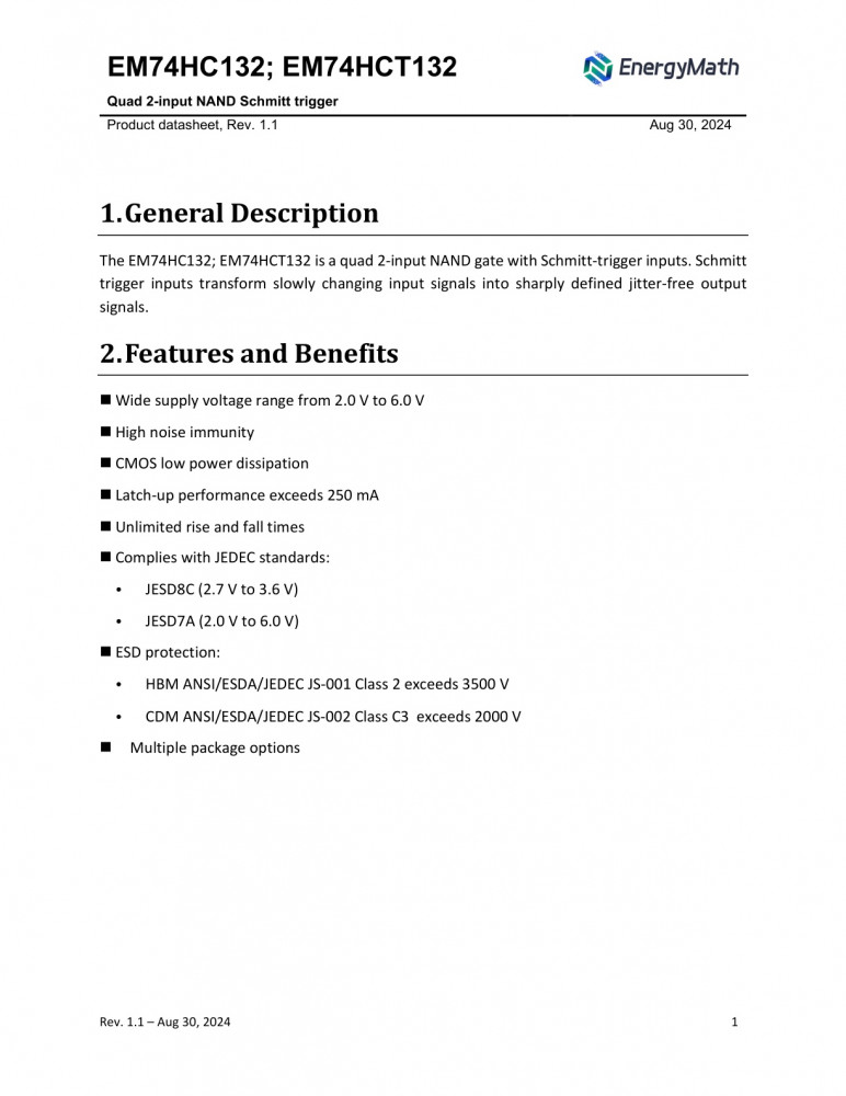 EM74HCT132PW datasheet page 1