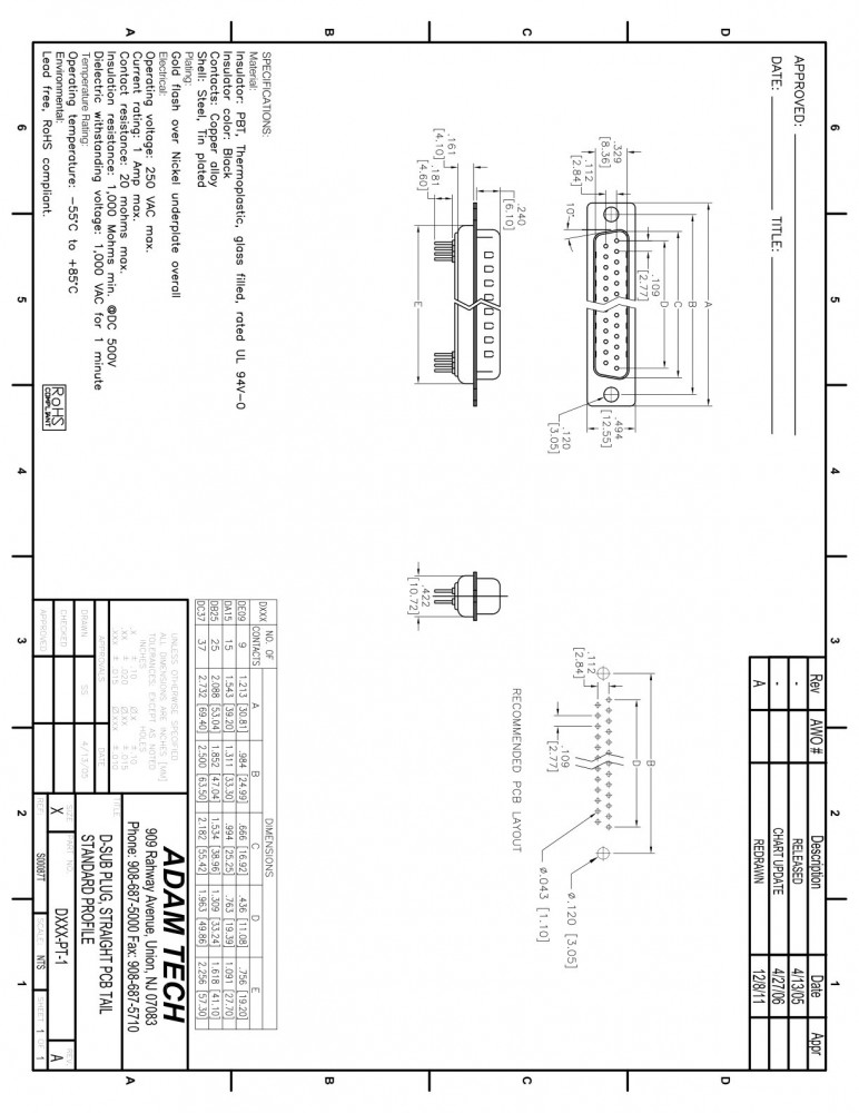 ADAM TECH DC37-PT-1 technical drawing