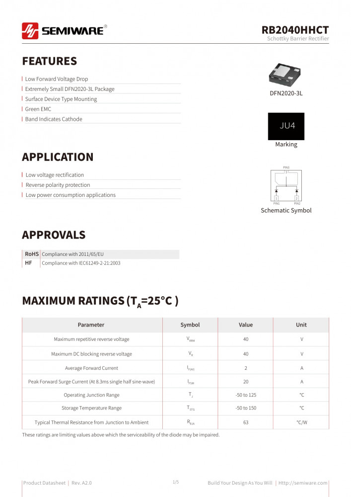 RB2040HHCT datasheet page 1