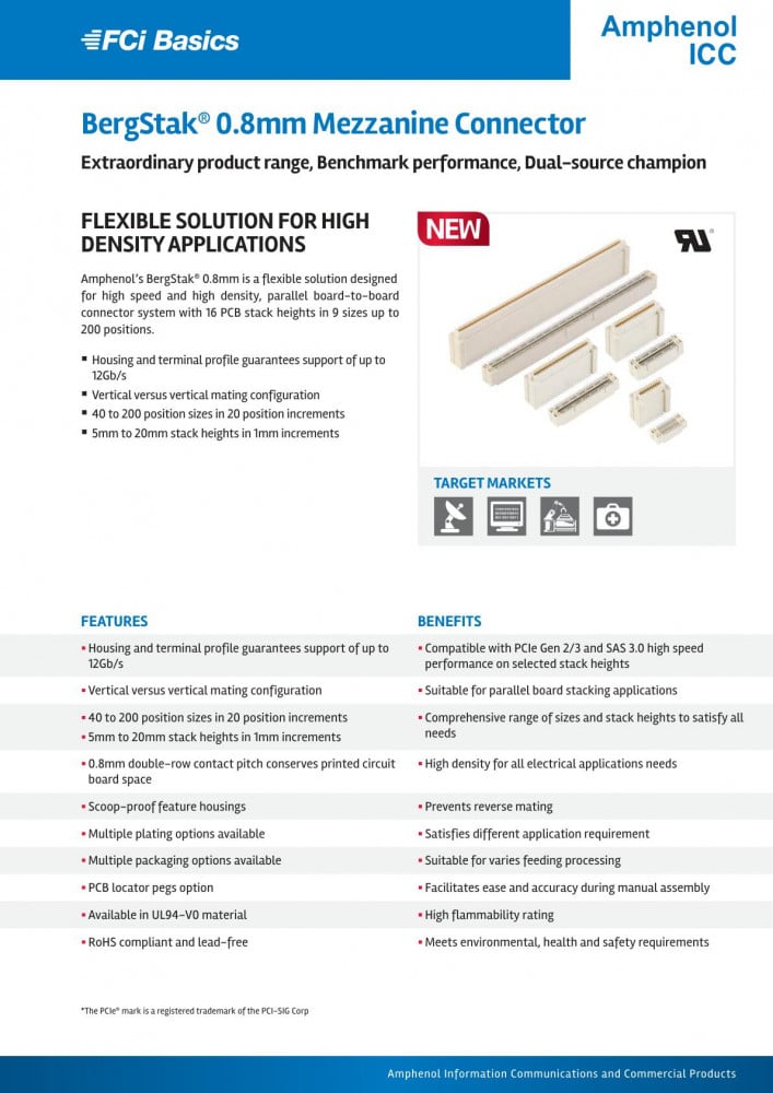 Amphenol BergStak 0.8 mm connector document page 1