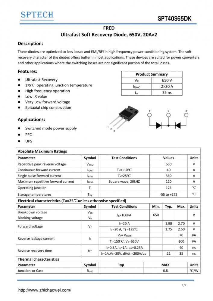 SPT40S65DK datasheet page 1
