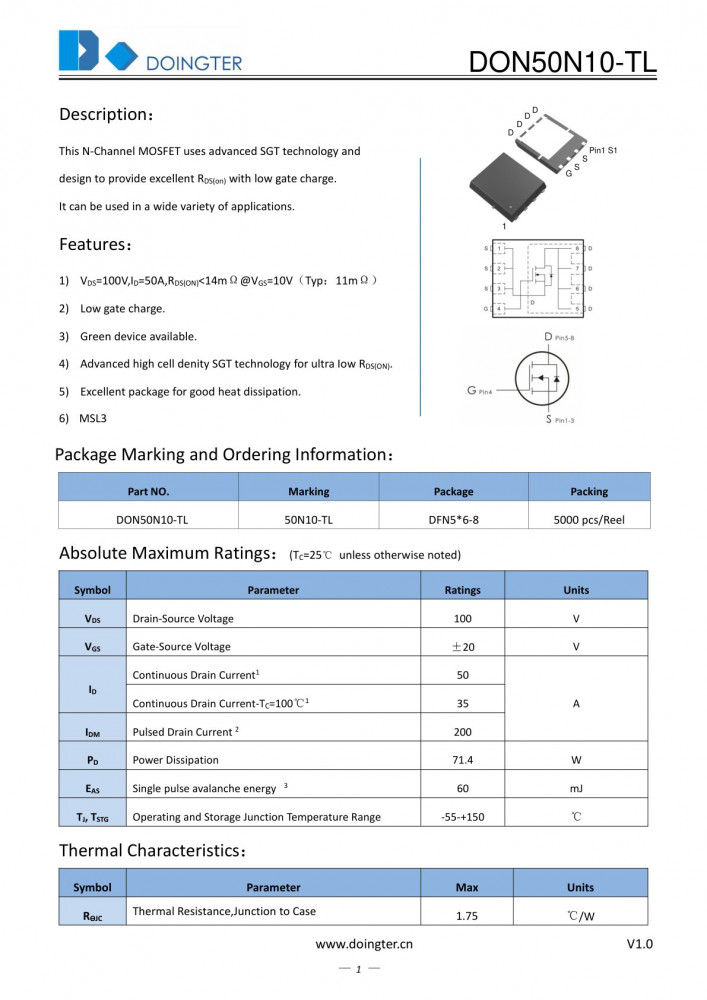 DON50N10-TL datasheet page 1