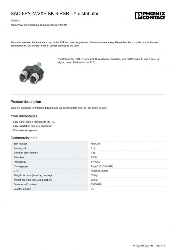 Phoenix Contact 1054341 product document page 1