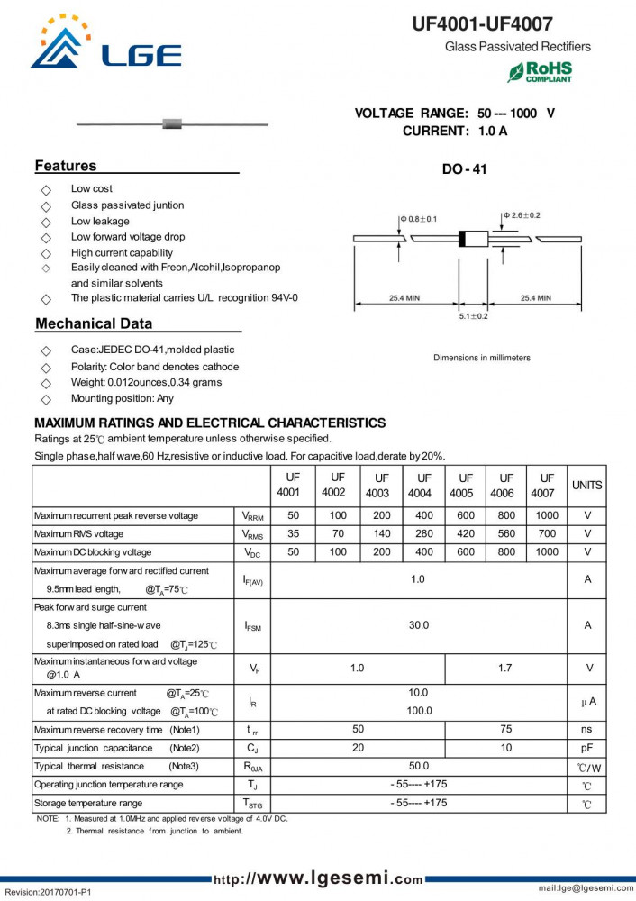 LGE UF4004 datasheet page 1