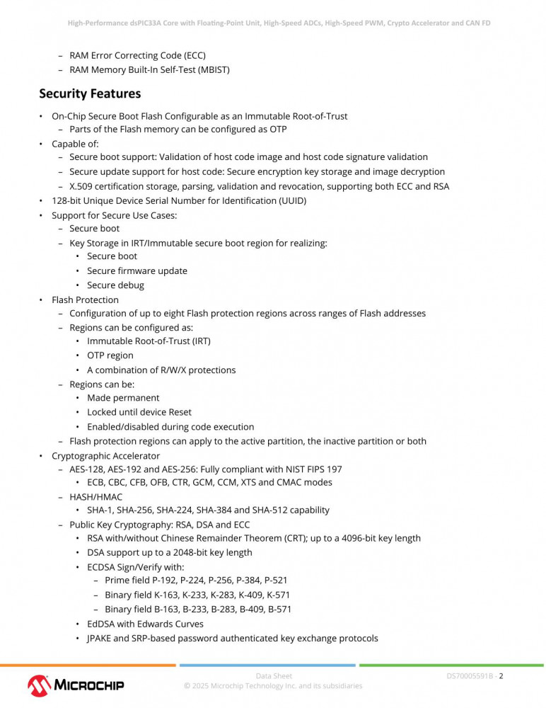 dsPIC33AK512MPS510 technical document page 2