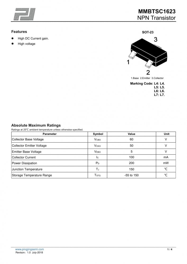 MMBTSC1623-L7 technical document page 1