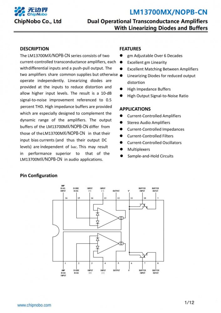 LM13700MX/NOPB-CN datasheet page 1