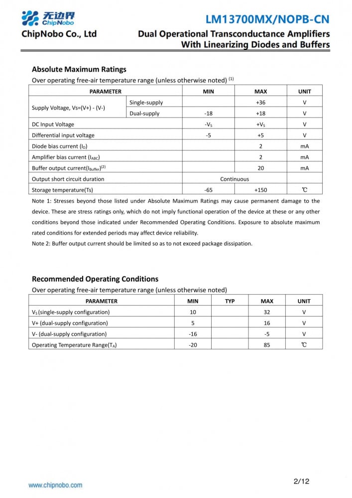 LM13700MX/NOPB-CN datasheet page 2