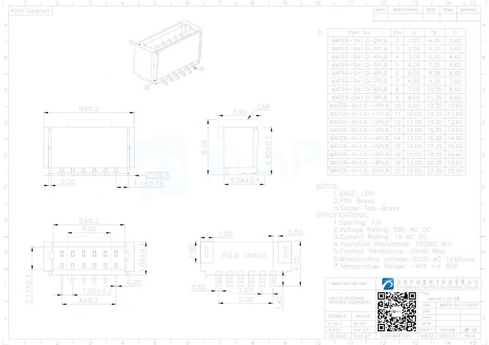 WAFER-SH1.0-7PLB technical document page