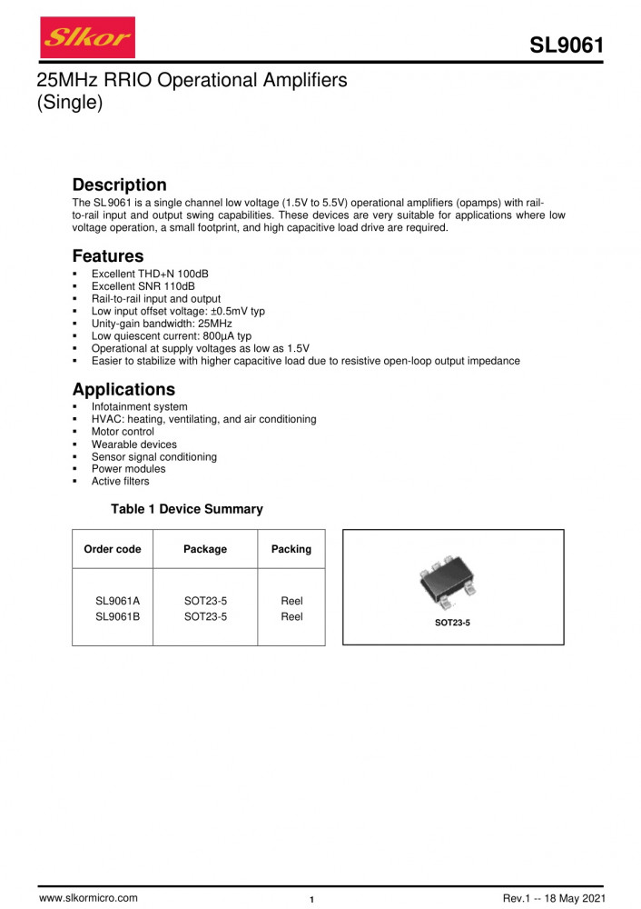 SL9061A datasheet page 1