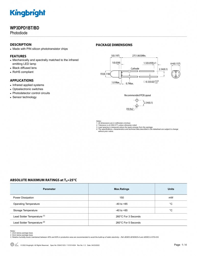 WP3DPD1BT/BD datasheet page 1