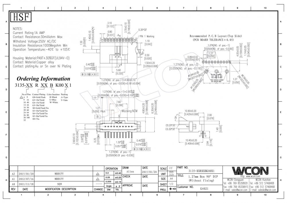 Wcon 3135 connector drawing page 1
