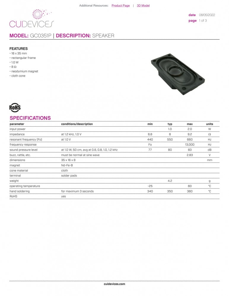 GC0351P datasheet page 1