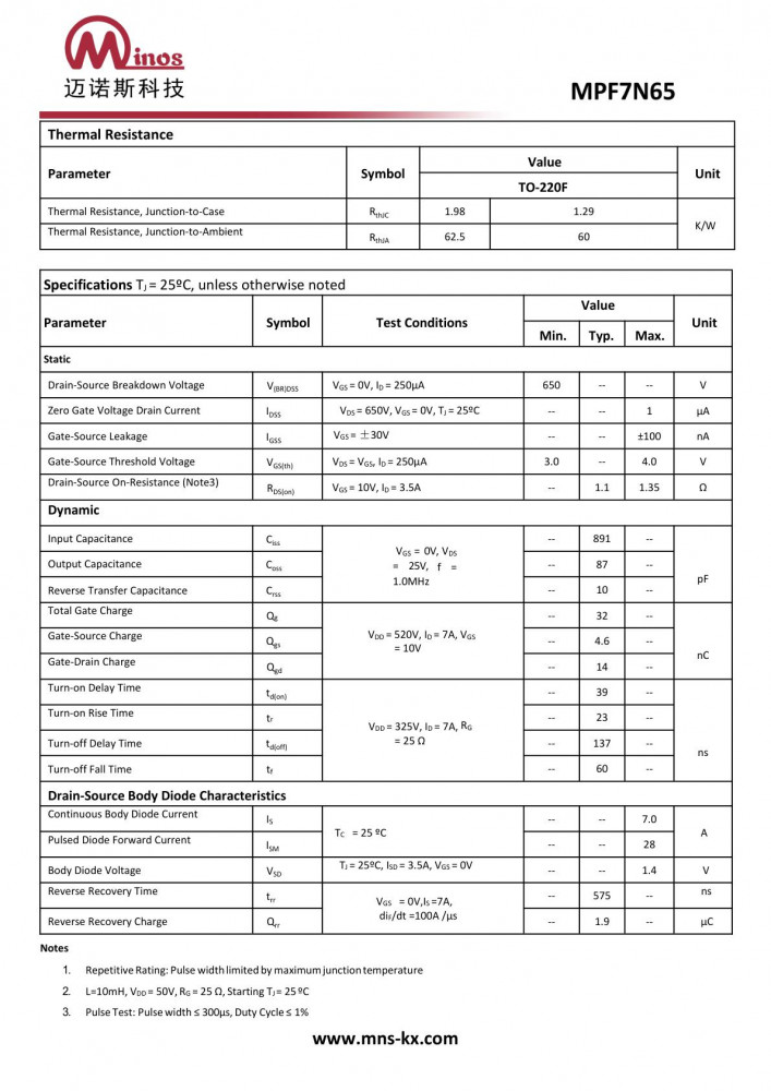 MPF7N65 datasheet page 2