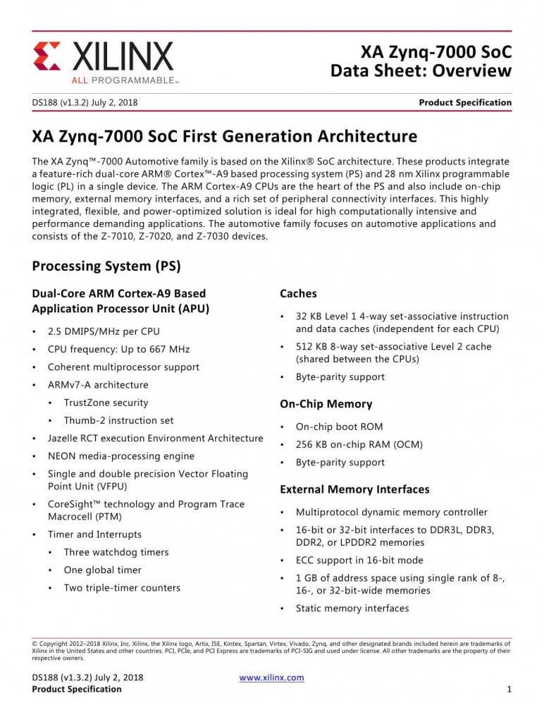 XA Zynq-7000 documentation page 1