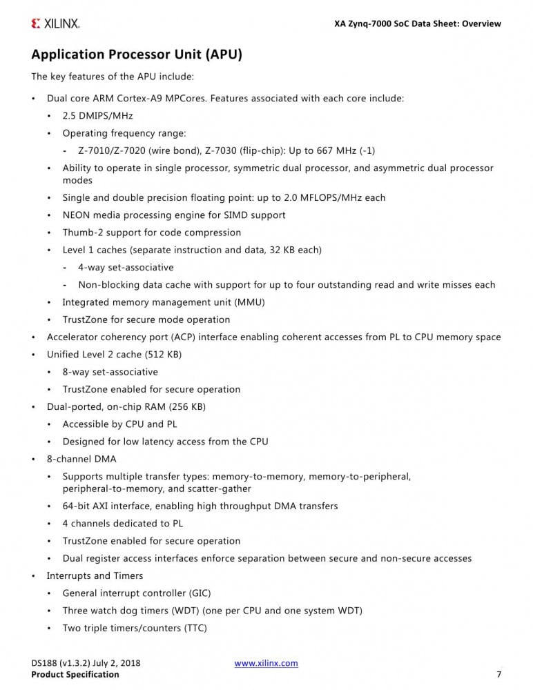 XA Zynq-7000 documentation page 7