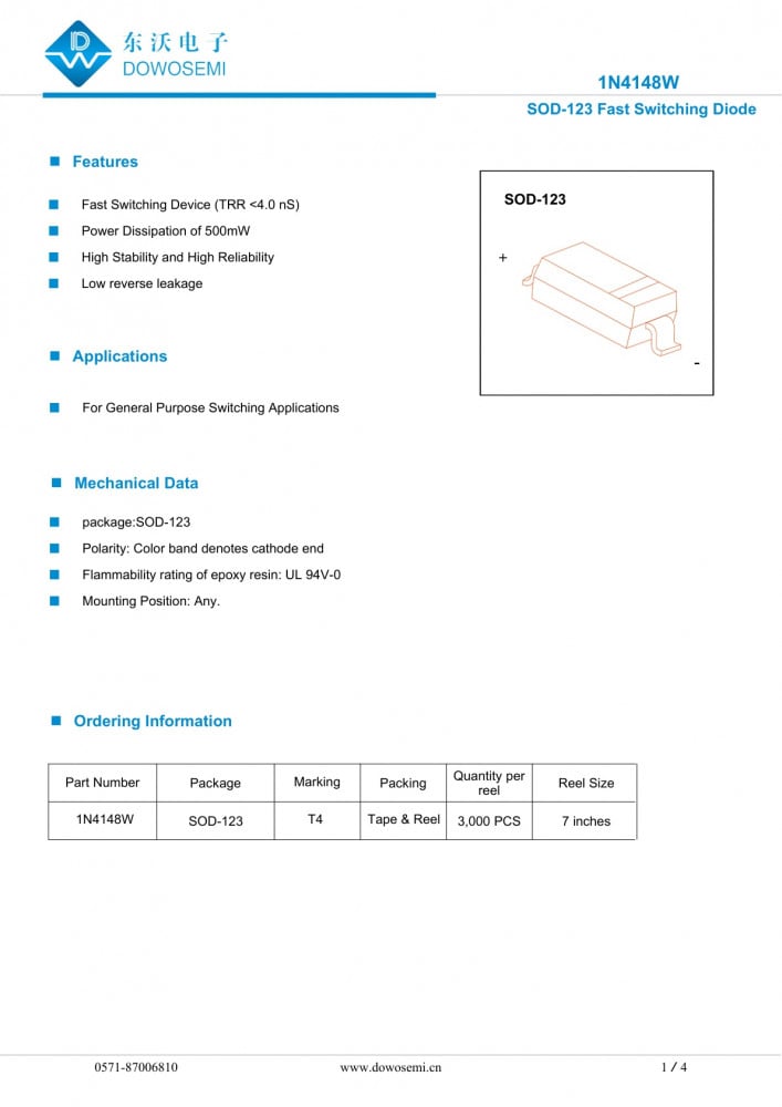 1N4148W datasheet page 1