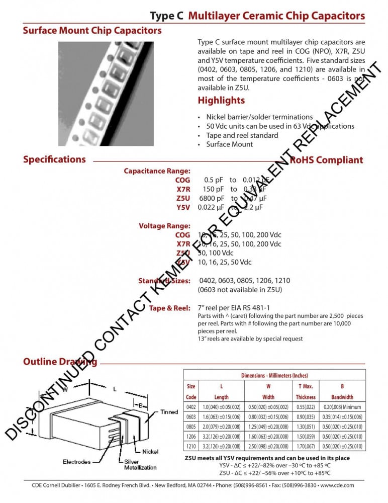 Cornell Dubilier Type C MLCC datasheet page 1