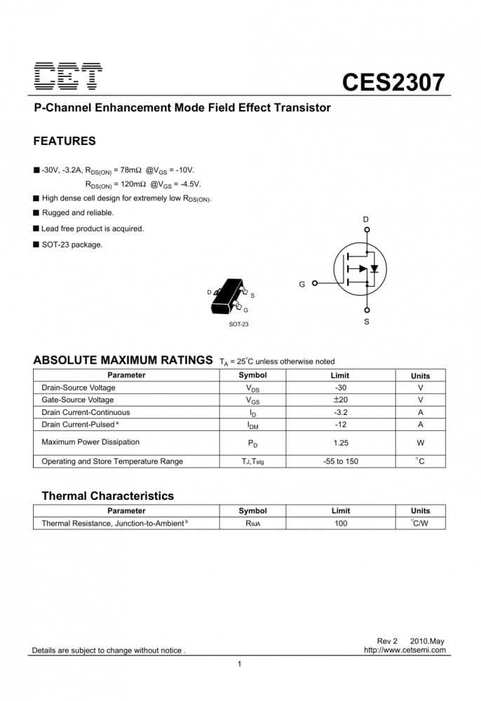 CES2307A datasheet page 1