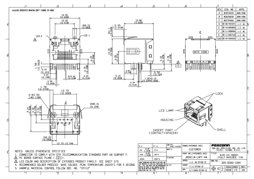 FOXCONN JM37115-L0FF-4F technical drawing sheet 1