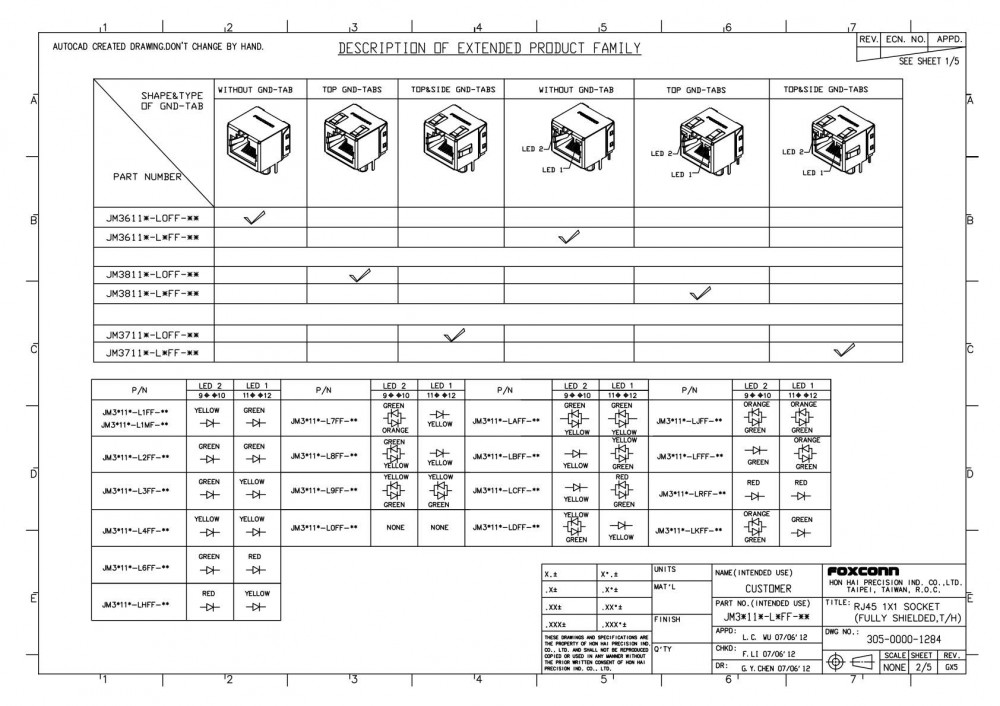 FOXCONN JM37115-L0FF-4F technical drawing sheet 2
