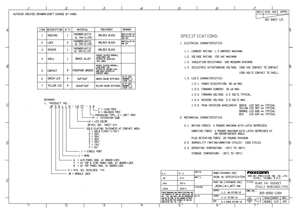 FOXCONN JM37115-L0FF-4F technical drawing sheet 3