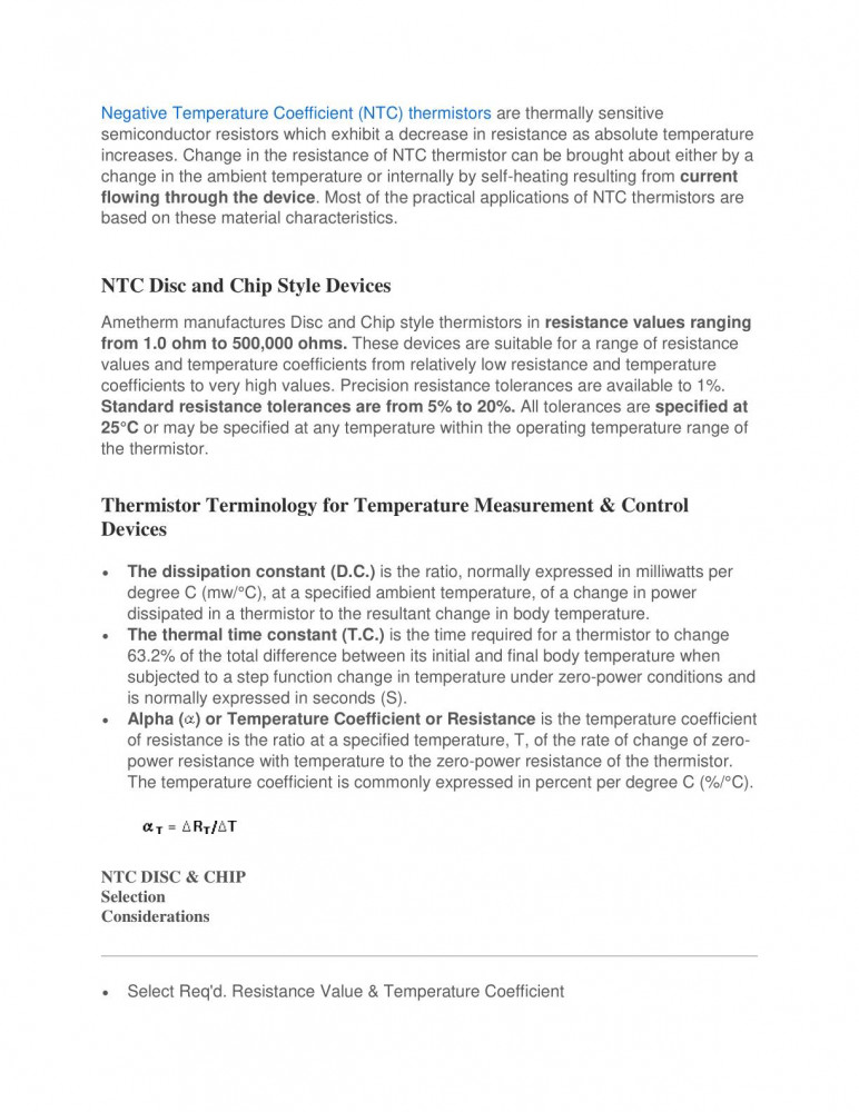 Ametherm NTC Disc and Chip Thermistors document page 2