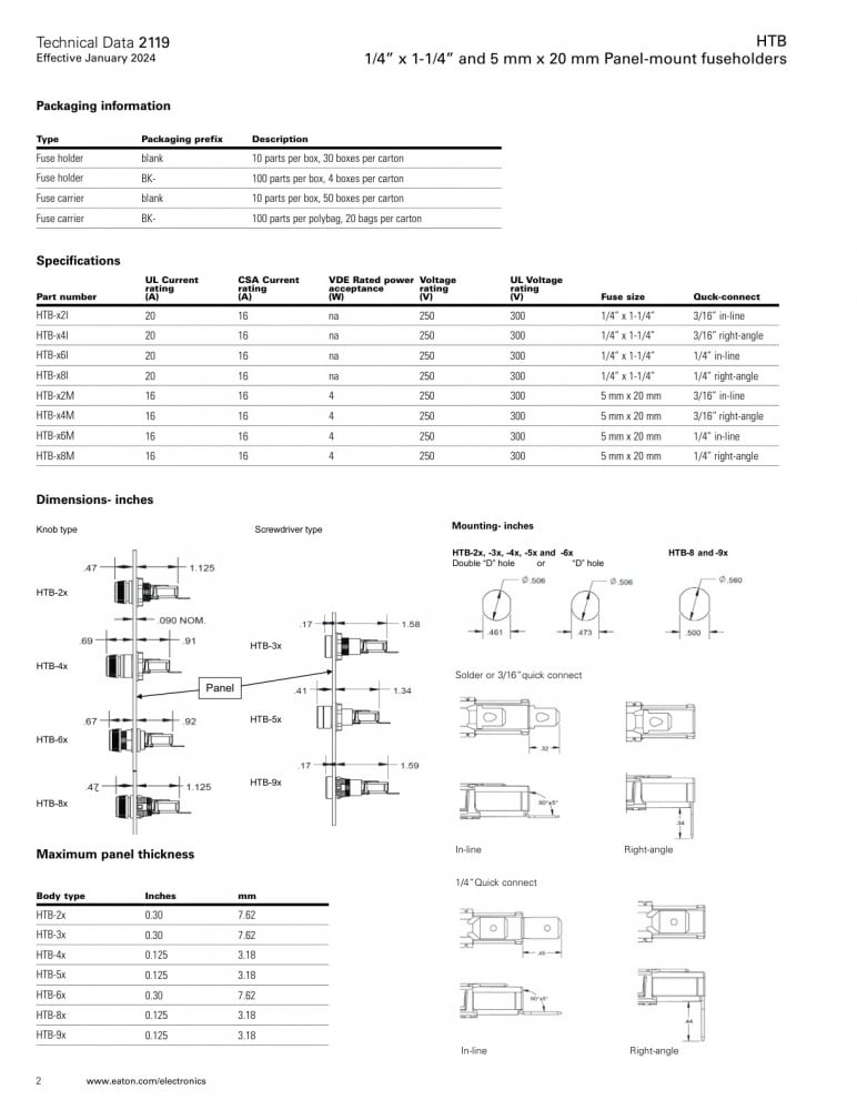 EATON HTB fuse holder datasheet page 2