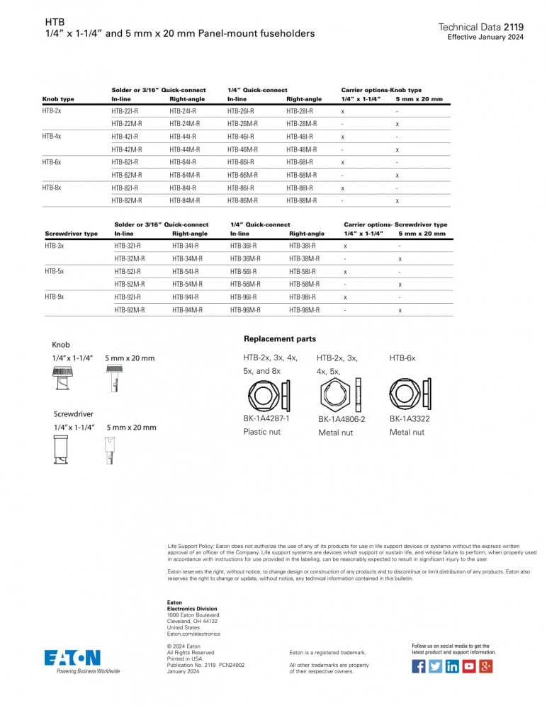 EATON HTB fuse holder datasheet page 3