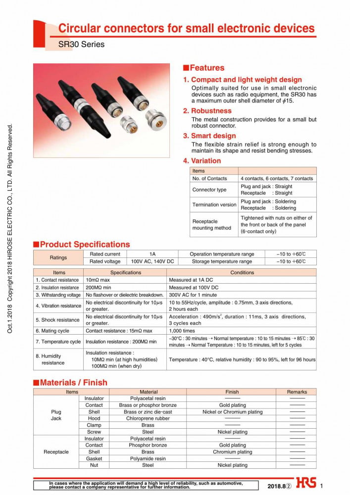 HRS SR30 series documentation page 1