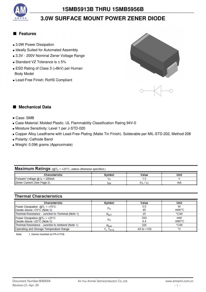 1SMB5937B datasheet page 1