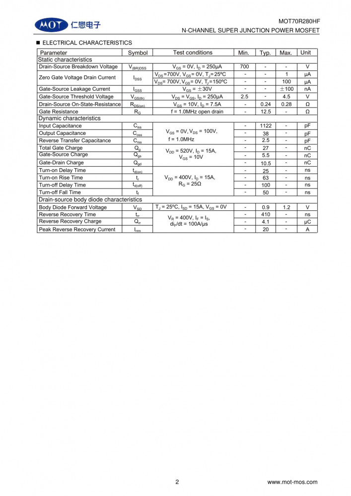 MOT70R280HF datasheet page 2