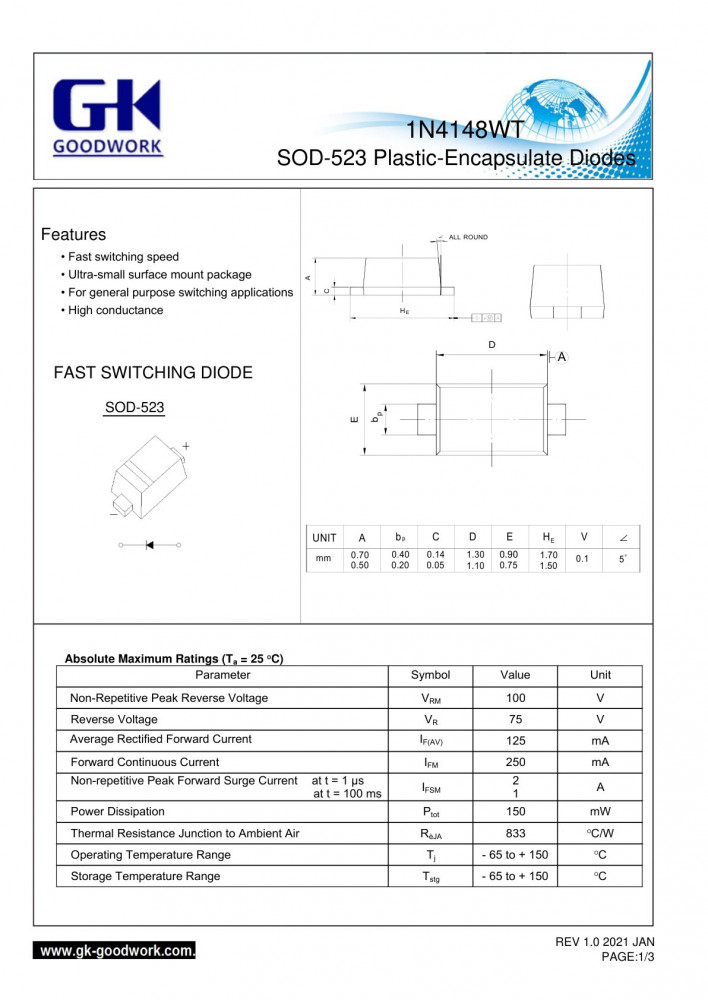 1N4148WT datasheet page 1