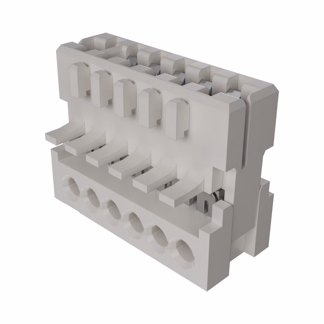 Appli-Mate RAST 2.5 IDT Housing, 2.50mm Pitch, Female, 6 Circuits, Beaded Terminal, Position Keys A & G Removed, Slotted Endwalls, Polarizing Rib Between Circuits 1 & 2 for sale