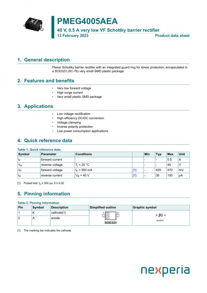 PMEG4005AEA datasheet page 1