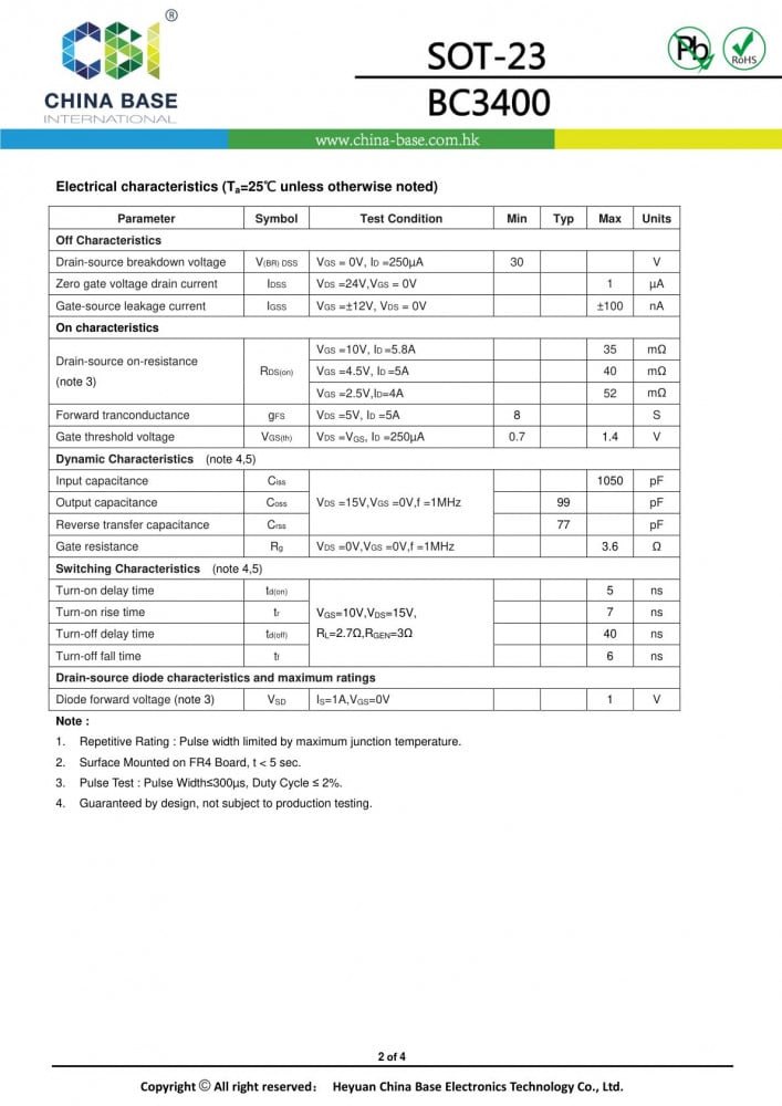 BC3400 datasheet page 2