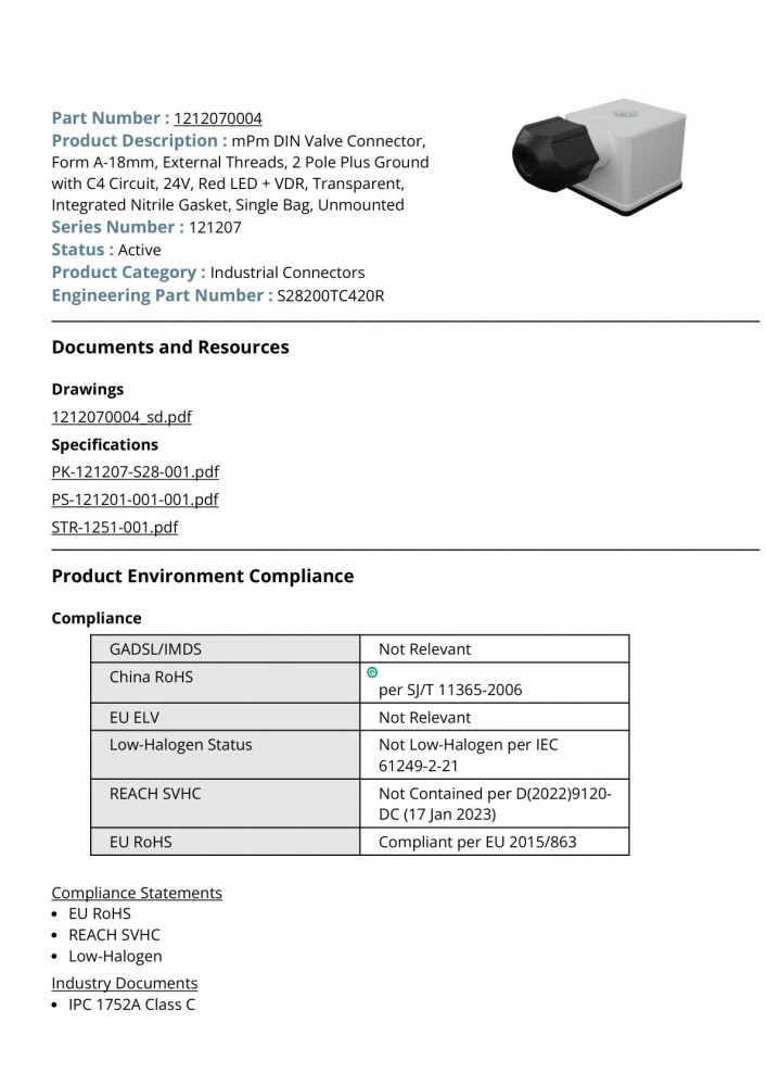 DIN valve connector specification page 1