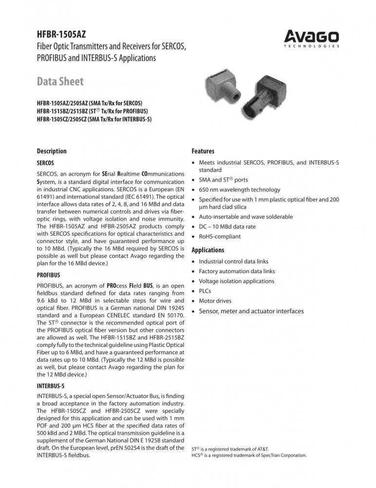 HFBR-1505CZ datasheet page 1