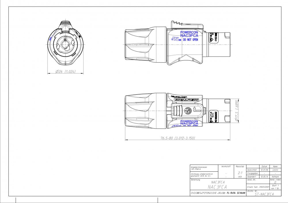 Neutrik NAC3FCA engineering drawing